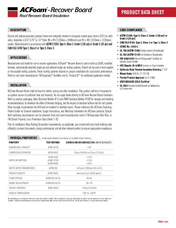 ACFoam® - Recover Board | Atlas Roof & Wall Insulation